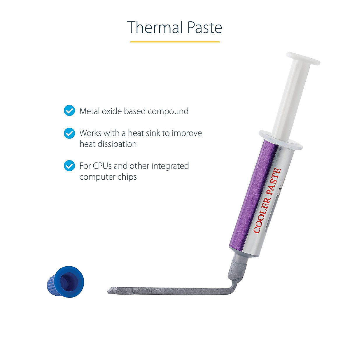 StarTech.com Thermal Paste, Metal Oxide Compound, Re-sealable Syringe (1.5g), CPU/GPU Thermal Grease Paste (SILVGREASE1)