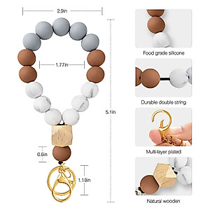 DGDFLDGC Wristlet Keychain with Wallet Elastic Silicone Beads Keychain Wristlet Wallet with Card Pocket Beaded Keychain Bracelet (Brown)