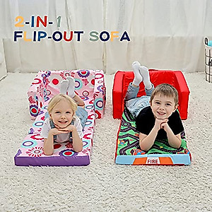 MallBest Kids Sofas Children's Sofa Bed Baby's Upholstered Couch Sleepover Chair Flipout Open Recliner(Red/Fire Truck)