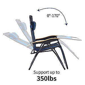 VICLLAX Oversize Padded Zero Gravity Chair Patio Lounge Chair with Cup Holder for Outdoor Beach Pool, Black&Dark Blue