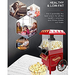 VAlinks Hot Air Popcorn Machine, Popcorn Maker, 1200W Home Electric Popcorn Popper with Kernel Measuring Scoop, Healthy Oil-Free & BPA-Free for Home, Birthday Party, Movie Night or Christmas (Small)