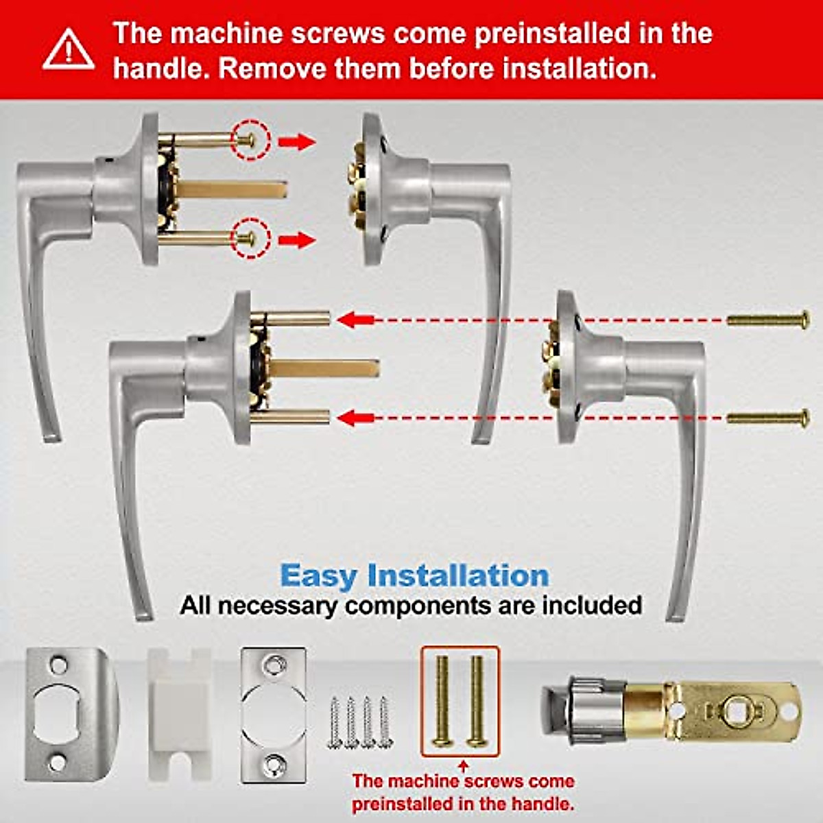 BESTTEN Passage Door Lever Lock Set with Removable Latch Plate, Roma Series, No Locking Door Handle for Hallway or Closet, Satin Nickel