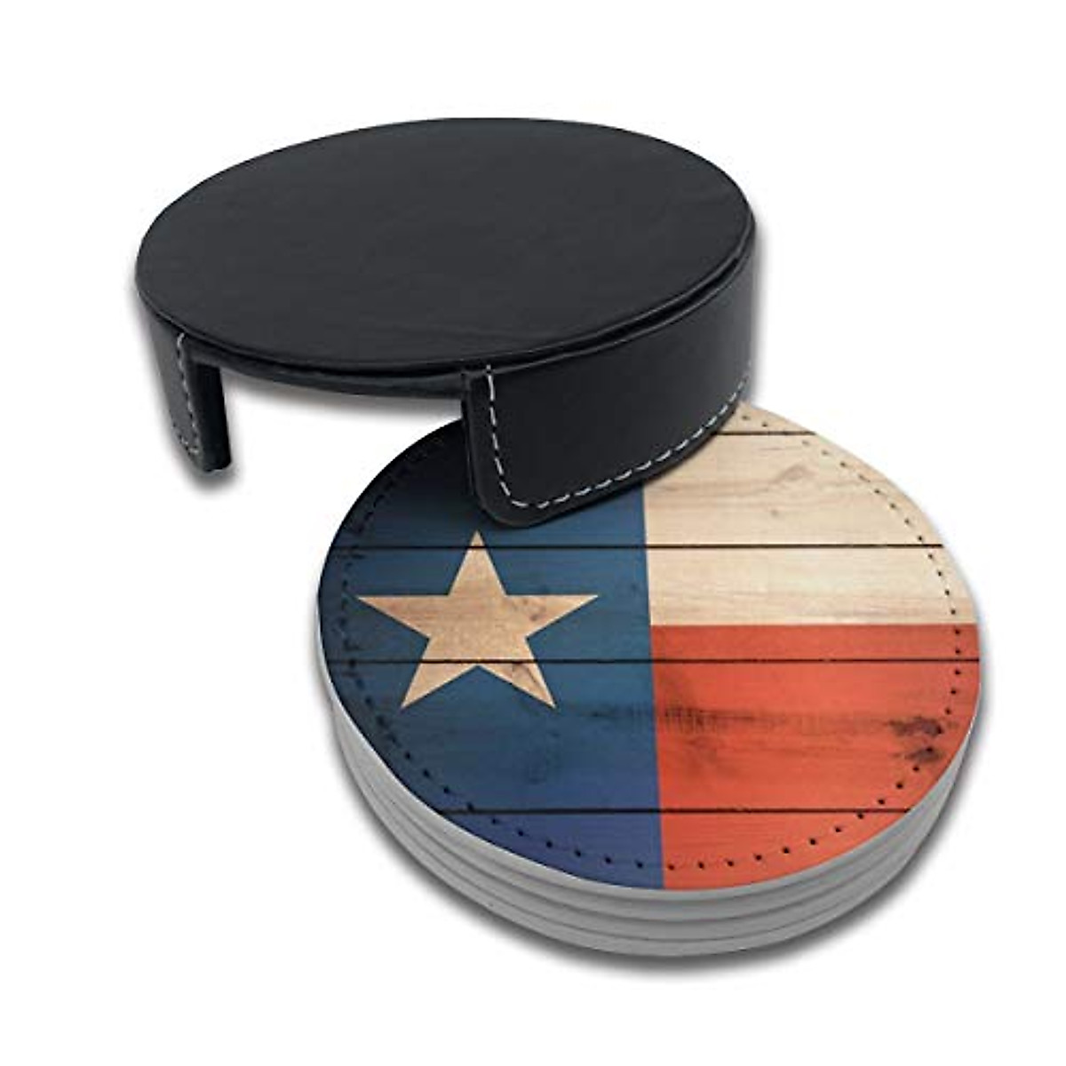 Wood Texas Flag Drinks Coasters With Holder, Suitable For Kinds Of Cups, Set Of 6