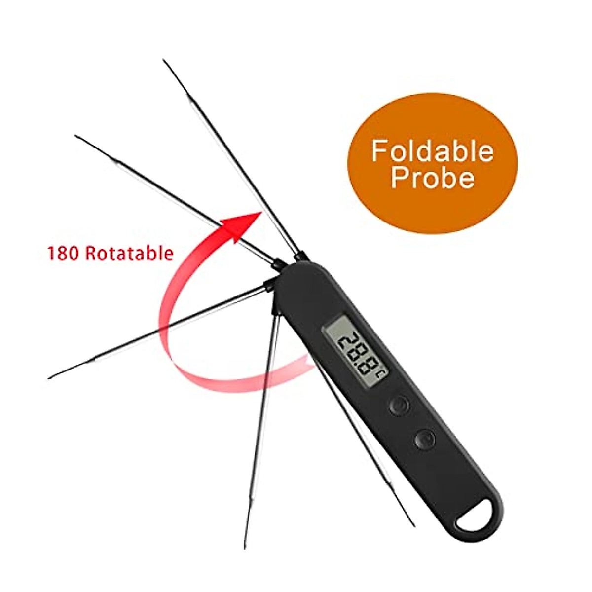 Wotermly D04 Digital Kitchen Meat Thermometer with Backlight LCD and Foldable Long Probe, Instant Read Food Cooking Thermometer Use for Oven, Grill,Liquid, BBQ, Baking and Candy