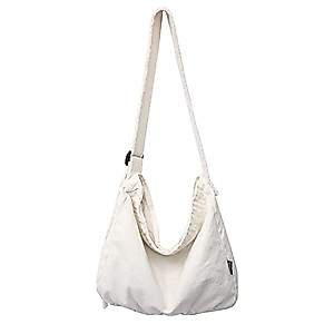 GAI Unisex Hippie Bag Hobo Crossbody Bags For Women Large Canvas Boho Shoulder Bag Shopping Bag (One Size,White)