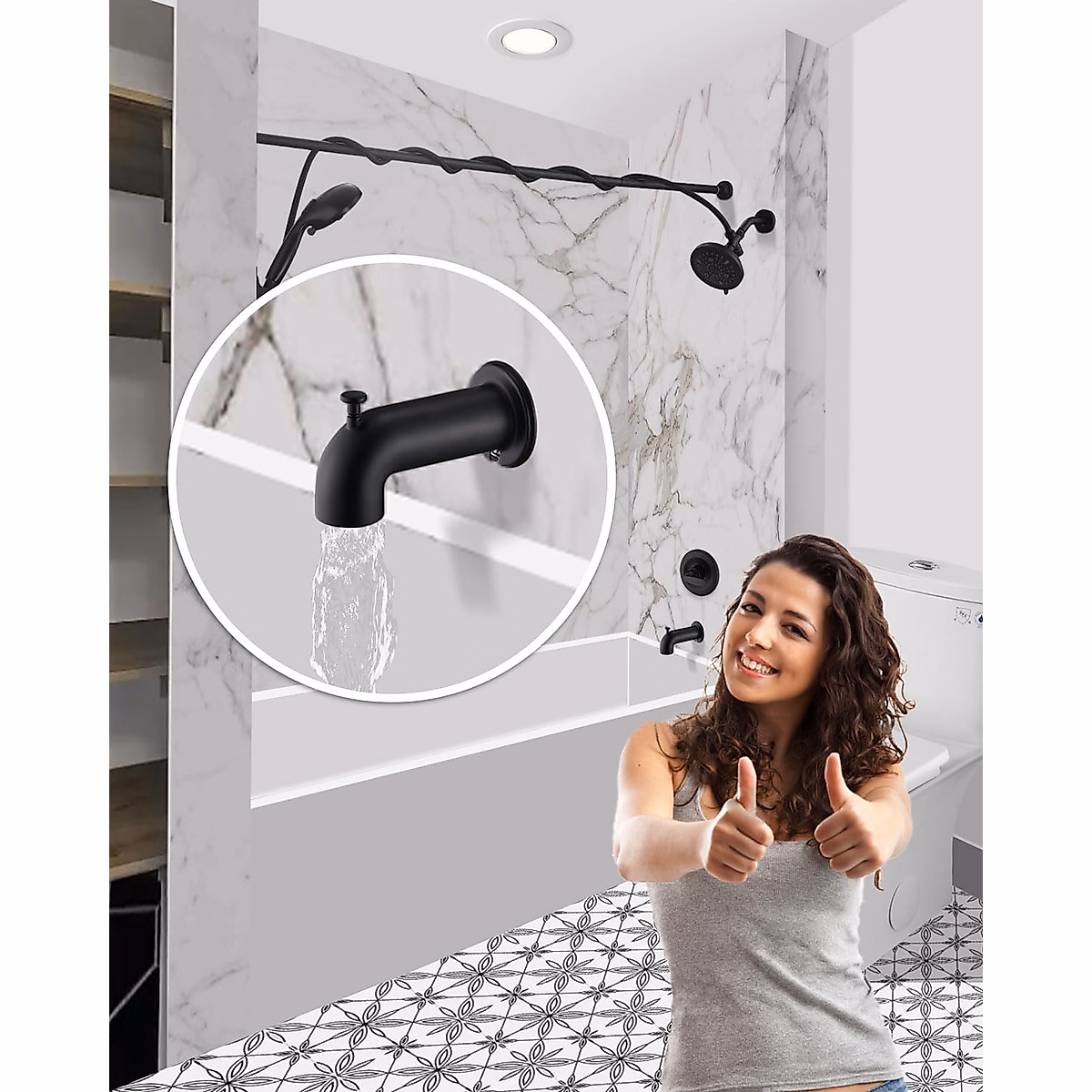 LOCALAND Slip-On Extra Long Tub Spout with Diverter, 1/2 Inch Slip Fit Connection,Matte Black