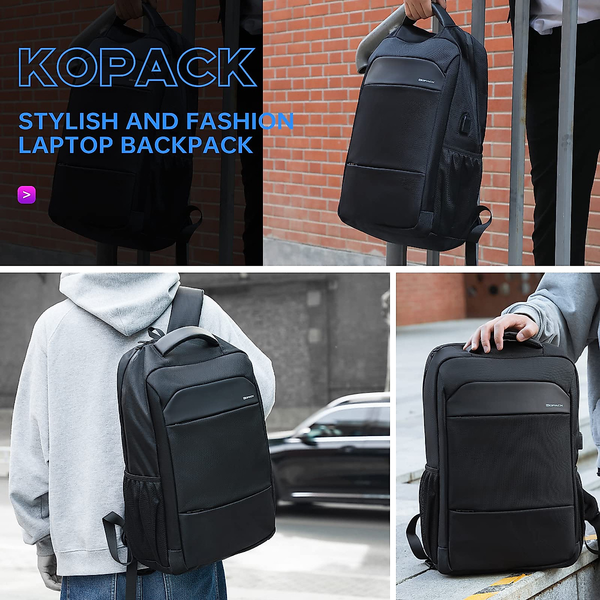 kopack Laptop Backpack,17 IN Waterproof Zipper Laptop Backpack for Men ,Business Computer Backpack With USB Port , Travel Backpack/College Backpack Black