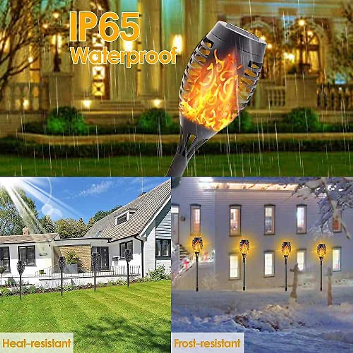 Solar Outdoor Lights, 4Pack Solar Torch Light with Flickering Flame,12 LED Tiki Torches for Outside Waterproof Landscape Decoration with Auto On/Off Dusk to Dawn for Christmas Garden Patio Yard