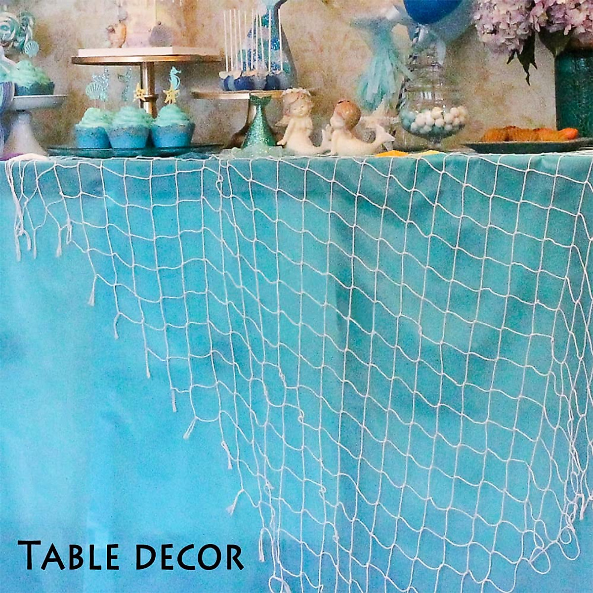 TEMUCY Natural Fish Net Decorative, Beach Themed Fish Net Decorations for Pirate, Mermaid, Beach Party Home Bedroom Décor
