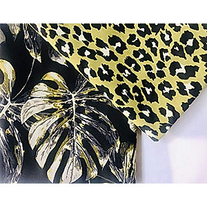 Black & Green Palm Banana Leaf Print Fabric Tropical Leaves Cotton Curtain Material Upholstery - 55 inches Wide (Sold by The Yard)