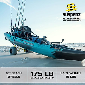 Suspenz Kayak Beach Cart Trailer, DLX Canoe Trolley with Balloon Wheels Sand Tires and Straps, Yellow, Flat Platform, 22-7044