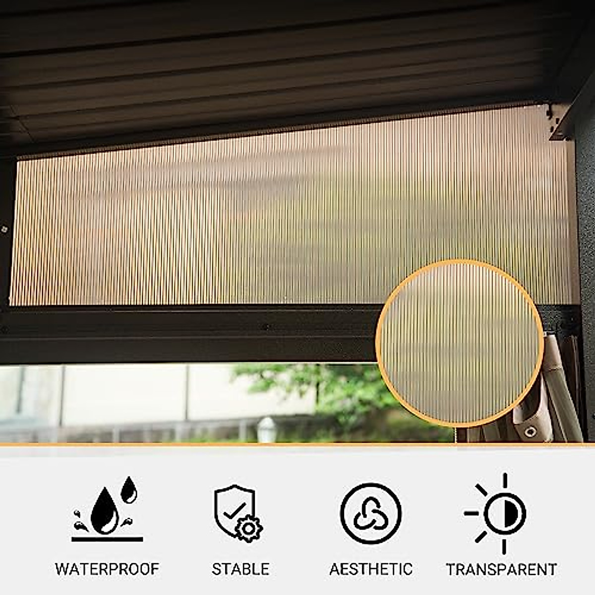 Domi 12x14FT Lean to Gazebo, Hardtop Wall Mounted Gazebo with Sloping Galvanized Steel Roof, Wall Pergola with Aluminum Frame, Curtains and Netting, for Patio, Deck, Garden, Backyard