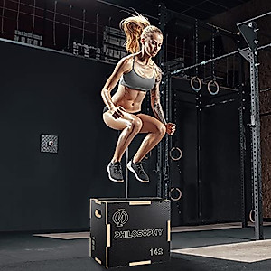 Philosophy Gym 3 in 1 Non-Slip Wood Plyo Box, 20" x 18" x 16", Black, Jump Plyometric Box for Training and Conditioning