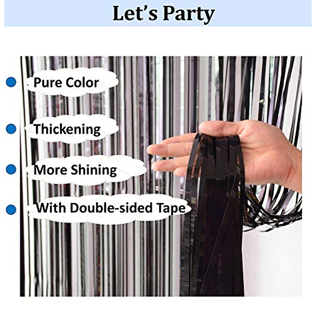 Vanujoy 3 Pack Black Foil Fringe Backdrop Curtains Party Decoration - Tinsel Party Door Fringe Curtain Backdrop for Birthday Bachelorette Party Engagement Bridal Shower Graduation Decoration