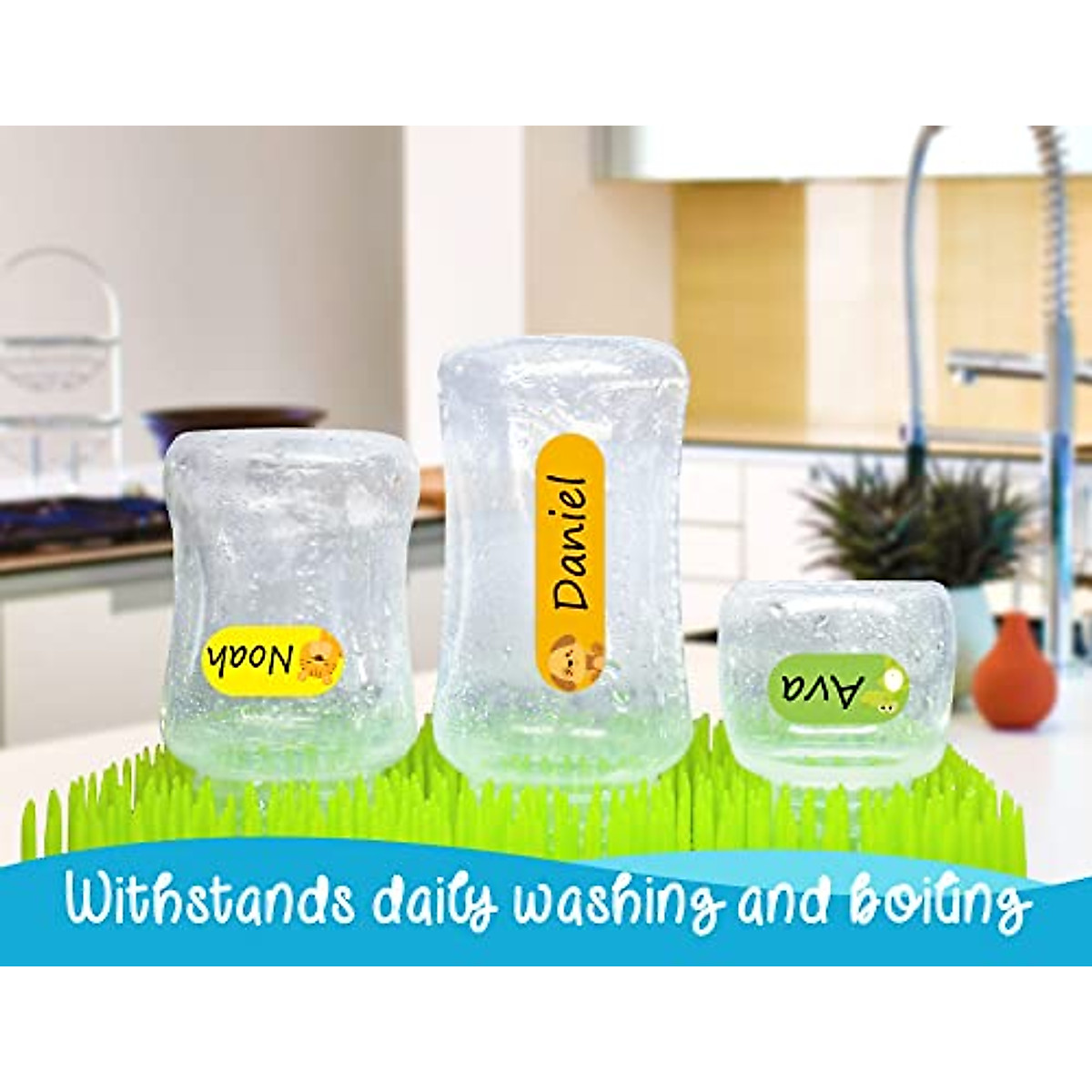 Baby Daycare Bottle Bag Labels, Self-Laminating, Waterproof Write-On Name Stickers, Assorted Sizes & Colors, Pack of 64