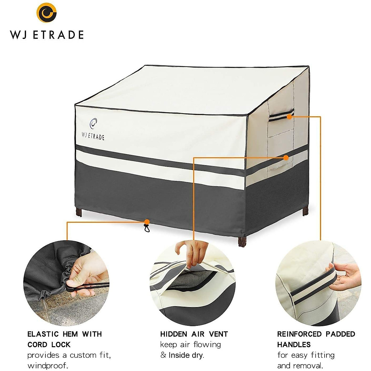 WJ-X3 Patio Loveseat Cover, Waterproof UV Resistant Heavy Duty Outdoor 2-Seat Loveseat Cover, 54" Wx38 Dx35 H, Beige+Grey