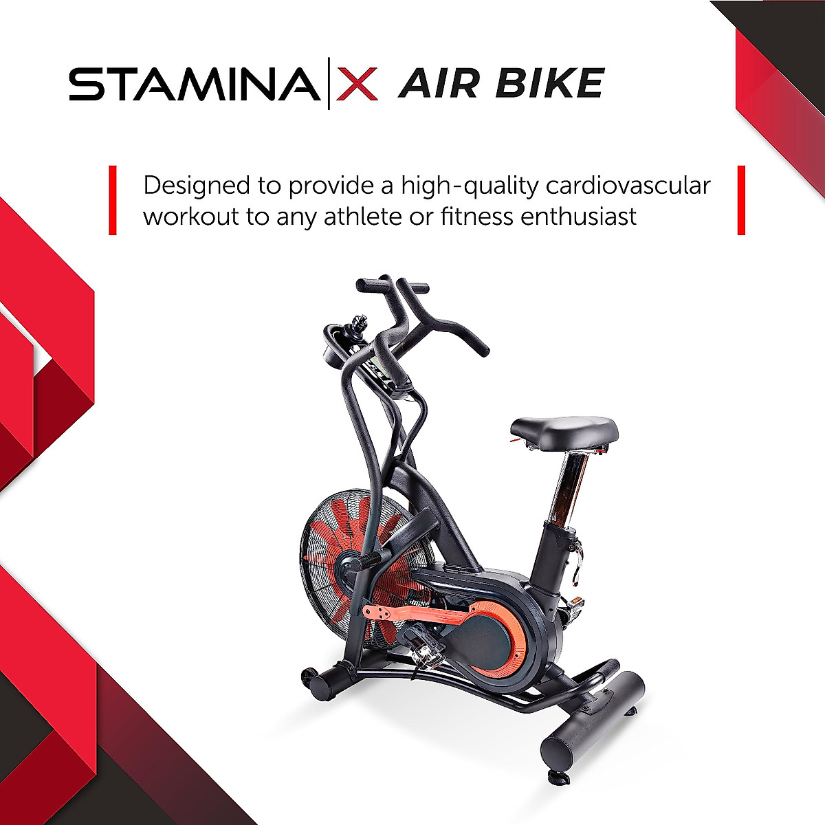 Stamina X Air Bike - Exercise Bike with Smart Workout App - Air Exercise Bike for Home Workout - Up to 350 lbs Weight Capacity Black/Red