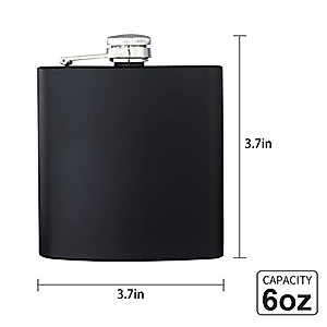 Hip Flask for Liquor 1PCS Black Thin Flasks with Silver Cap 6oz Stainless Steel Leakproof with 1pcs Funnel for Gift, Camping, Wedding Party