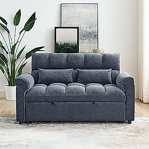 ERYE 3-in-1 Loveseat Futon Sofa Convertible Twin Bed,Love Seat W/Pull Out Sleeper Couch Bed & Reclining Backrest for RV Office Small Space Living Room Furniture Sets