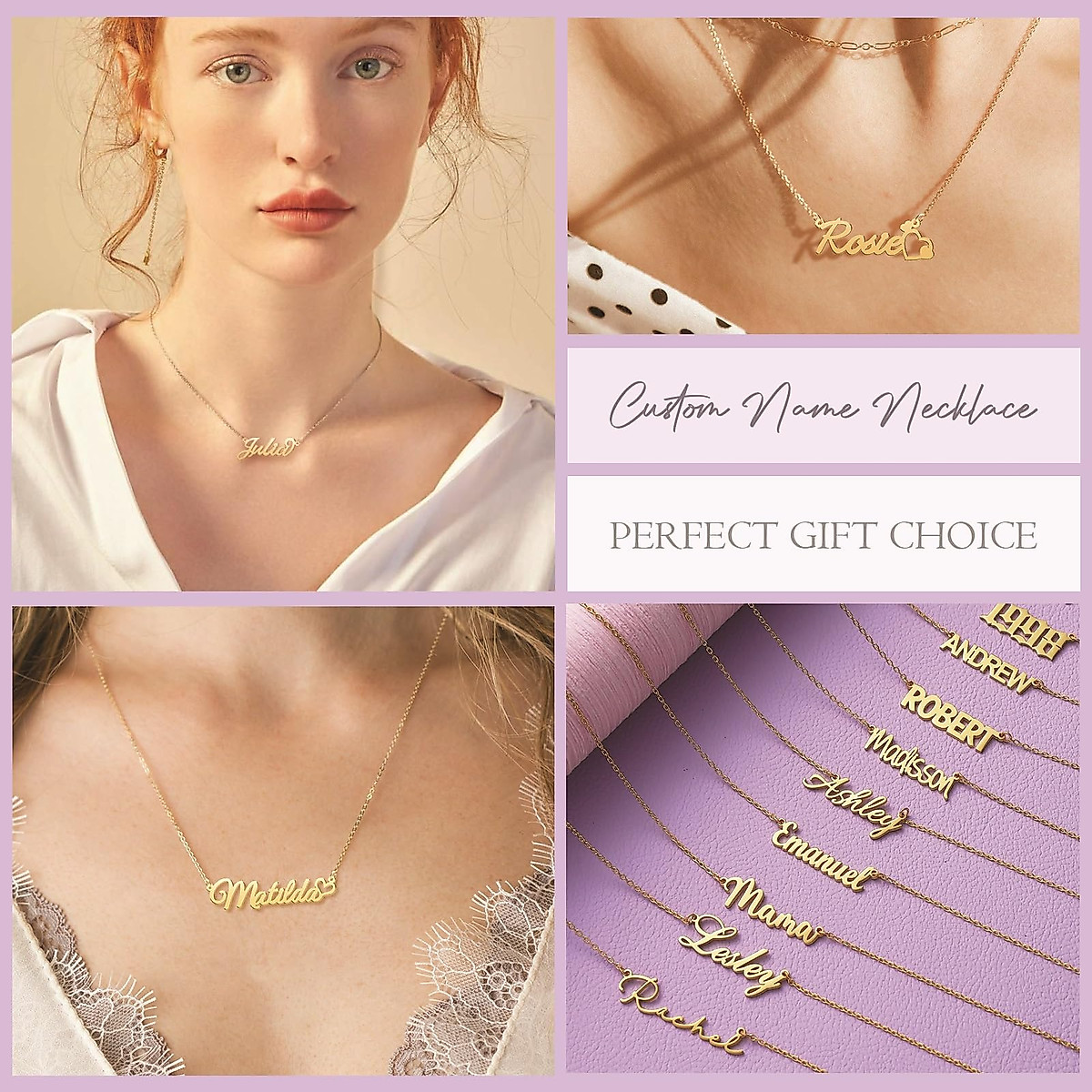 Lifequeen Custom Name Necklace Personalized Womens Name Necklace Gold Name Plate Necklace with Name Heart Customized Gift for Men