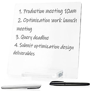 Acrylic Dry Erase Board for Desk - 11.5" x 8.75" Acrylic White Board Memo Tablet with Acrylic Base, 1 x White Marker, and 1 x Black Marker for Office, Home, and School