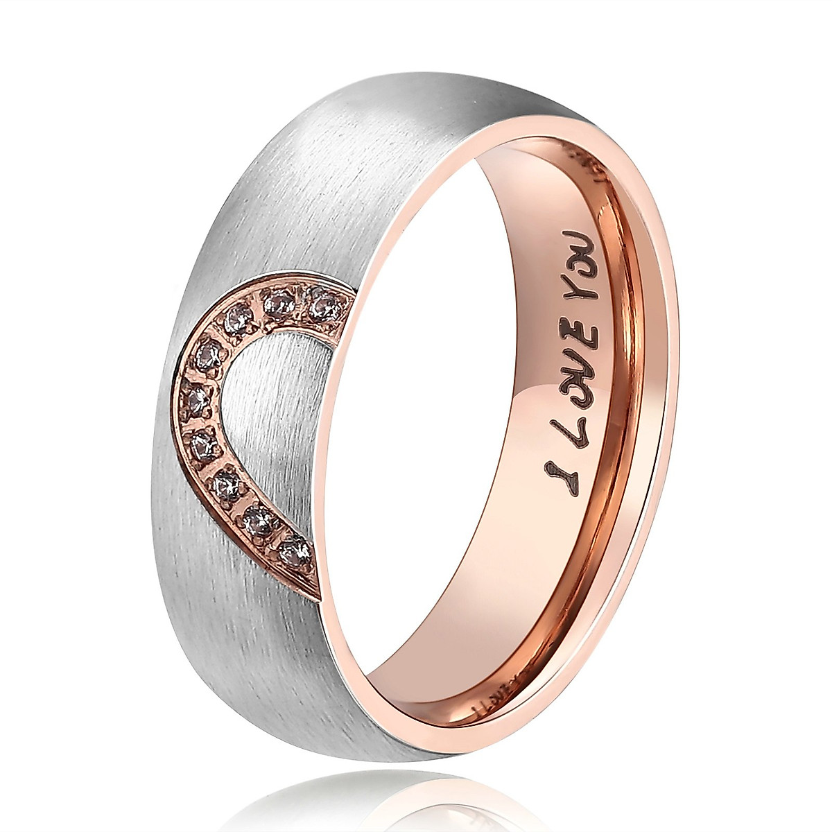 ANAZOZ Hers & Women's for Real Love Heart Promise Ring Stainless Steel Wedding Engagement Bands 6MM US Size 8