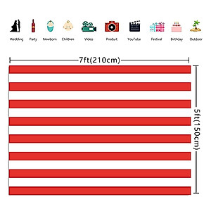 RUINI Polyester Red and White Stripe Backdrop Birthday Party Bridal Baby Shower Wedding Decor 7x5FT