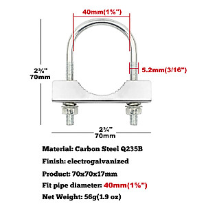 GBGS U-Bolt Clamp,1-5/8" Open Width U Pipe Antenna Pole Clamps