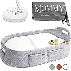 Baby Changing Basket with Contoured Foam Pad - Wipeable Waterproof Cover - Changing Pad Topper for Dresser/Table, Living Room, Portable, Moses Basket, Gray, J&JOO… (Gray)
