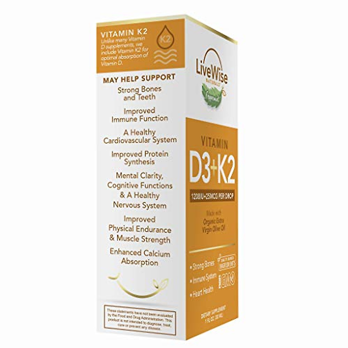 Vitamin D3 with K2 Liquid Drops, All Natural, Non GMO, 1208IU D3 and 25mcg K2 (MK7) Per Serving, Support Your Bones, Immune System and Energy Levels, with or Without Peppermint Oil…