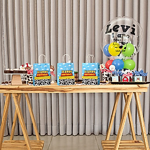 16 Pcs Cartoon Story Birthday Party Favor Bags, Cow Pattern Birthday Goodie Treat Bags Party Supplies, Blue Sky White Cloud Kraft Paper Candy Gift Bags with Handle for Kids Birthday Party Decorations