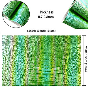 HYANG Green Holographic Iridescence Crocodile Texture PU Faux Leather Roll 12 "x 53" Very Suitable for Making Crafts, Leather Earrings, Holiday Decor, Different DIY Projects, Handbags