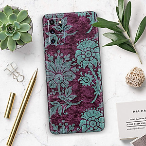 DesignSkinz Burgundy and Turquoise Floral Velvet v3 Protective Vinyl Decal Wrap Skin Cover Compatible with The Samsung Galaxy S20 (Screen Trim & Back Glass Skin)