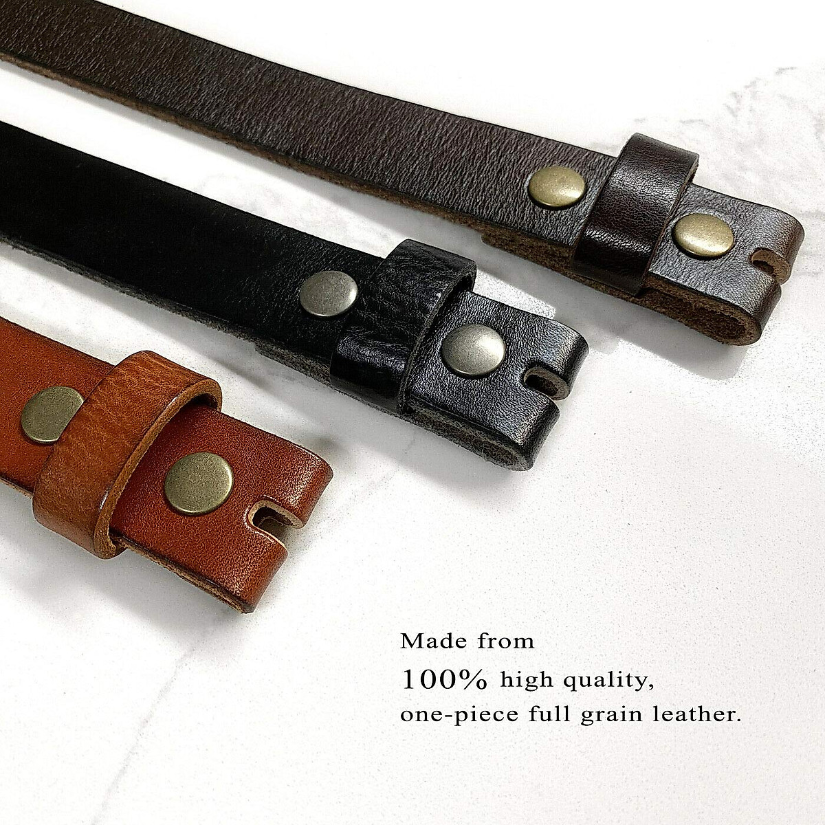 BS100 Genuine One Piece Full Grain Leather 1-1/8"(30mm) Wide Belt Strap with Snaps (Black, 34)
