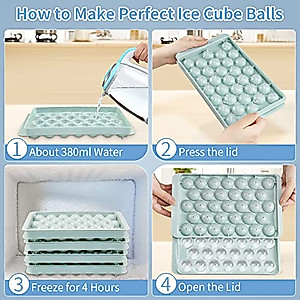 Ball Ice Cube Trays for Freezer: Round Ice Cube Tray with Lid - Circle Ball Ice Trays for Freezer with Bin - Sphere Ice Cubes Mold for Drinks - 4 Packs