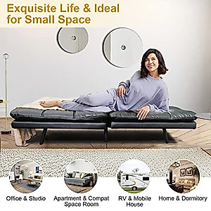 MUUEGM Futon Sofa Bed,Modern Futon Couch,Faux Leather Sofa Couch with Adjustable Armrests and Back,Convertible Sleeper Sofa,Couches for Living Room,Dorm,Office and Small Space/Black