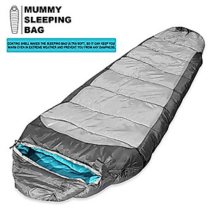 KHOMO GEAR Sleeping Bag Mummy Style - 3 Season - Camping & Outdoors - Grey