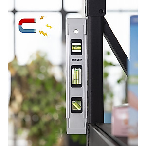 DOWELL Magnetic Torpedo Level Mini Bubble Level Box Spirit Level Alloy Frame 180/90/45 Degree 9-Inch (1, White)