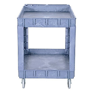 Vestil PLSC-2-2436 Plastic Service Cart with 4" Lipped Shelves, 2 Shelves, Gray, 550 lbs Load Capacity, 33-1/2" Height, 36" Length x 24-1/2" Width