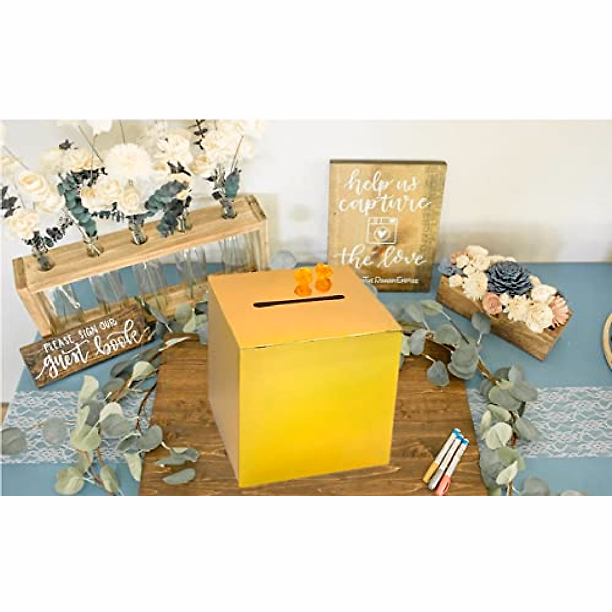 JC HUMMINGBIRD Shining Gold Large Envelope Party Gift Card Money Box Wishing Well 10"x10"