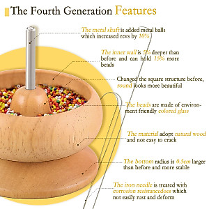 The Hobbyworker Fourth Generation Wooden Bead Spinner with Aluminum Triangle Bead Sorting Tray,Cotton Thread,3 Bags Seed Beads and Beading Needles for Jewelry Making Kit
