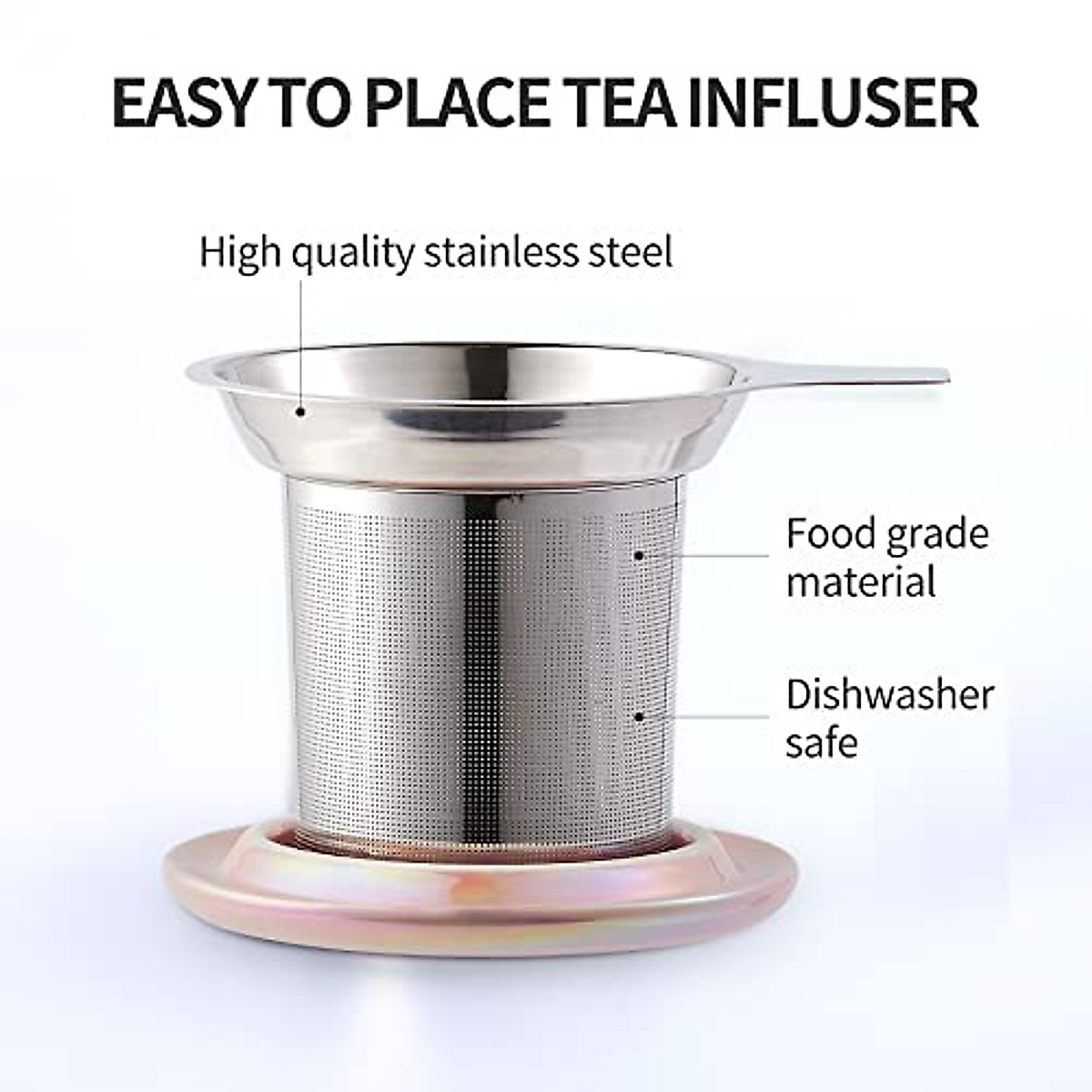 Jemirry Tea Cup with Infuser and Lid, Ceramic Cup with Lid, Tea Cup Tea Mug for Tea Lover, Porcelain Tea Strainer Cup, Tea Infuser Cup with Infuser Basket and Lid - Pink