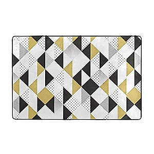 Gesey-R4T Abstract Geometric Gold Black and White Triangle Pattern Home Area Rugs 3'3"x5' Home Decor Carpet Soft Floor Mat Non-Slip for Living Room Bedroom