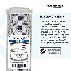 Hydronix CB-25-1005 Whole House RO & Drinking Systems NSF Coconut Carbon Block Water Filter 2.5 x 10-5 Micron