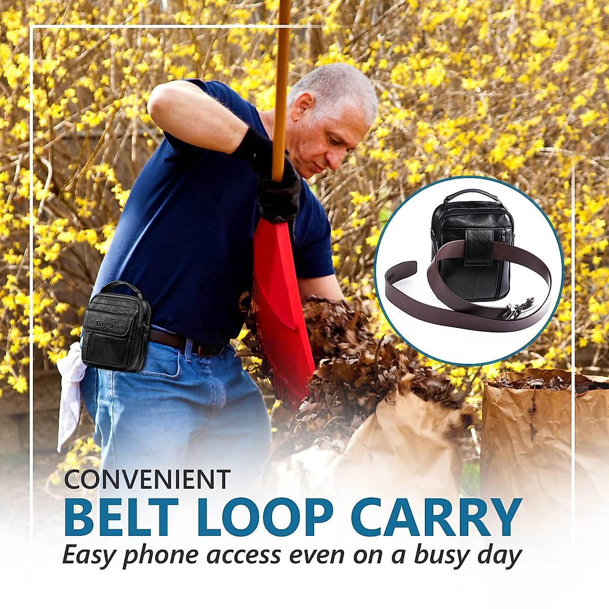 Hengwin Leather Cell Phone Bag Crossbody Purse Fits for iPhone 16 15 14 13 12 Pro Max Holster Samsung Galaxy Note 20 Ultra 9 8 S24 S23 Ultra A15 A25 A54 Wallet Case Handbag with Shoulder Strap (Black)