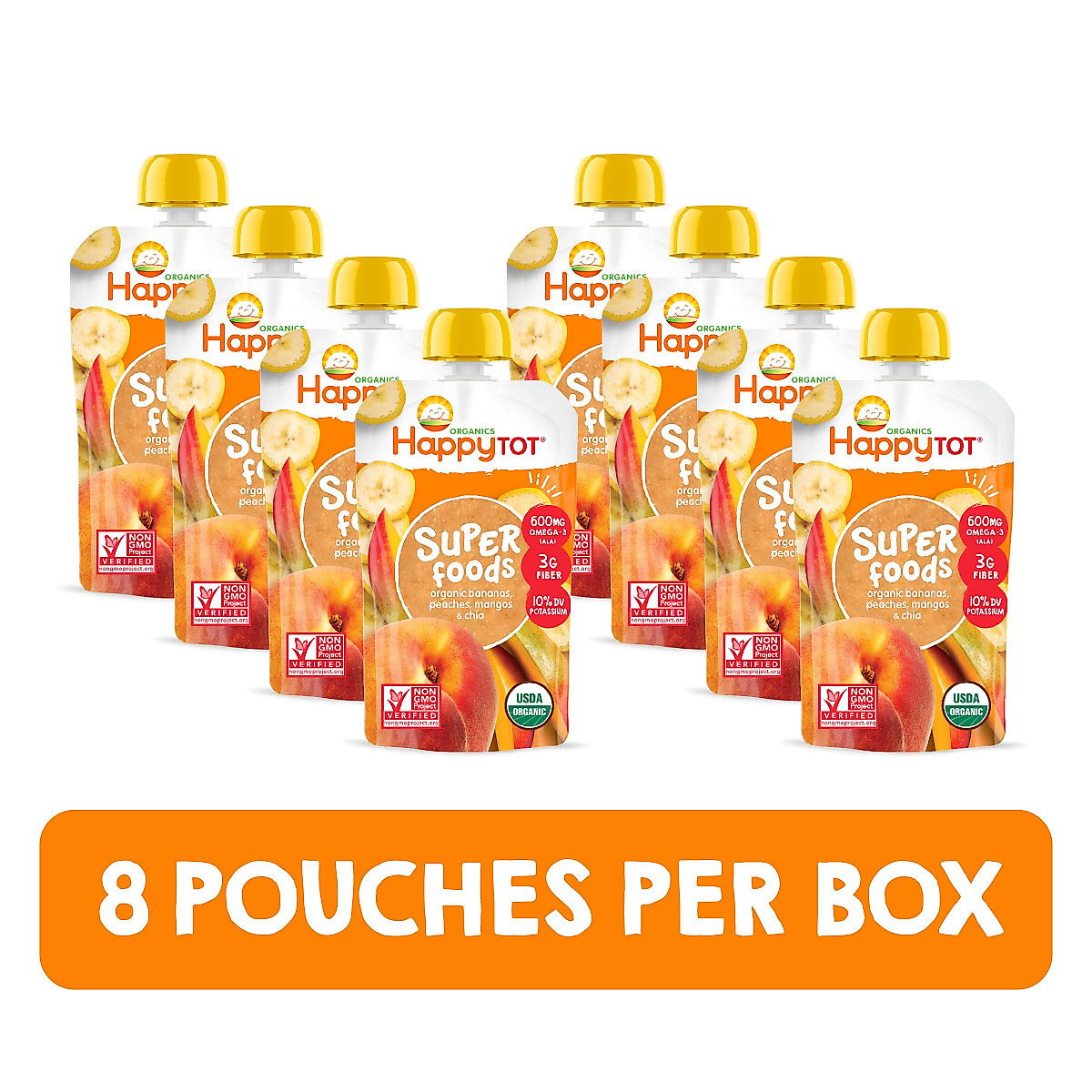 Happy Tot Organic Stage 4 Super Foods, Bananas, Peaches & Mangos + Super Chia, 4.22 Ounce (Pack of 8)