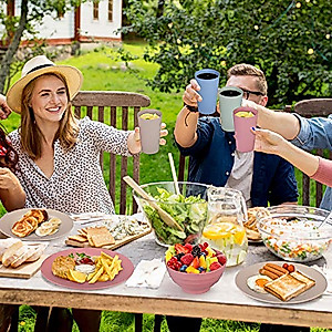 Cainfy Wheat Straw Dinnerware Set for 6, Upgraded Unbreakable Cereal Fruit Soup Rice Bowls Plates Mugs Sets for Outdoor Camping Dishwasher Microwave Safe