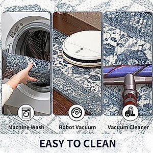 ILANGO Kitchen Rugs and Mats Non Skid Washable 2 Pcs, Absorbent Kitchen Runner Rugs for Floor, Front of Sink, Long Comfort Standing Mats for Entryway Hallway 17"x32"+17"x48" (Blues Retro)