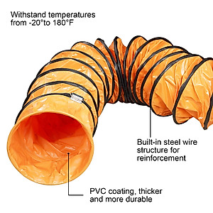 AlorAir 8" PVC Flexible Duct Hose for CleanShield HEPA 550 Air Scrubber and PureAiro HEPA Max 770/870/970, Easy Storage (8 Inch x 16.4 Feet, Outlet)