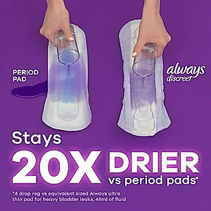 Always Discreet Adult Incontinence Pads for Women and Postpartum Pads, Heavy Long, 156 CT, up to 100% Bladder Leak Protection